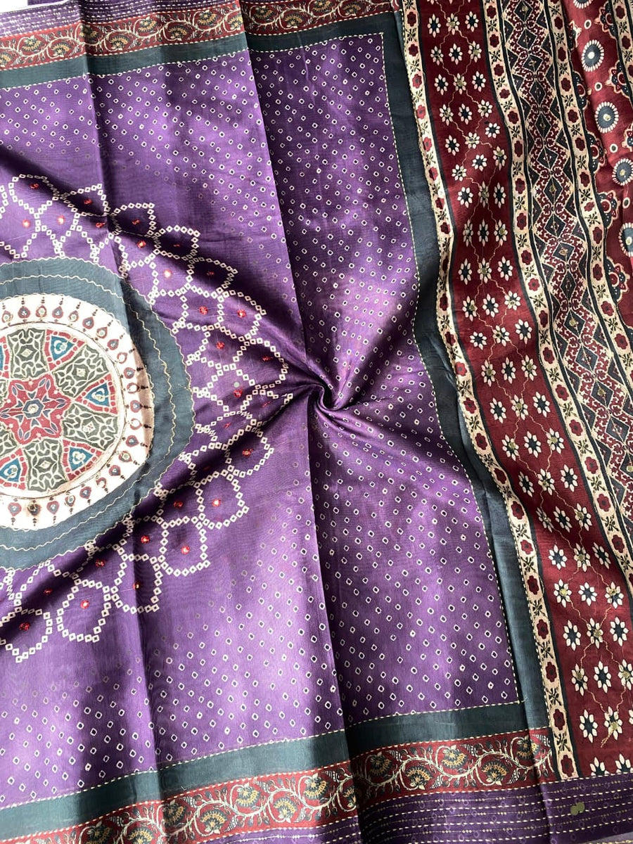 Ethereal Lavender Bandhani Printed Soft Silk Saree With Nebula Blouse – LajreeDesigner