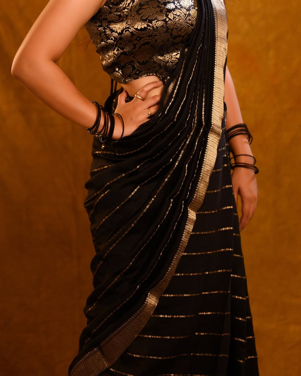 Sensational Black Soft Silk Saree With Precious Blouse Piece ...