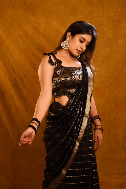 Sensational Black Soft Silk Saree With Precious Blouse Piece ...