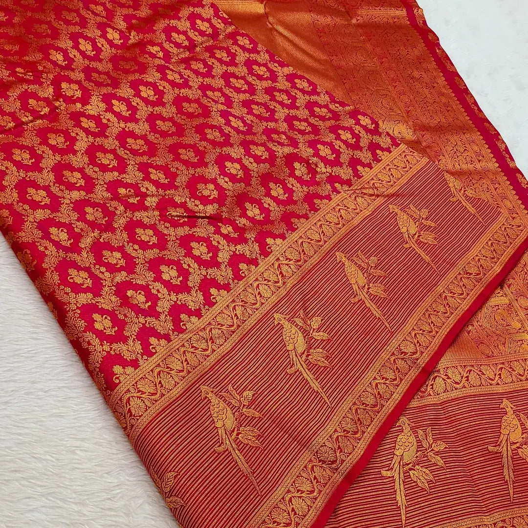 Fairytale Red Pure Zari Weaving Banarasi Silk Saree With Enigmatic Blo ...