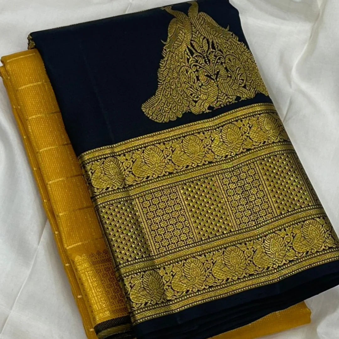 Sonorous Yellow Pure Zari Weaving Banarasi Silk Saree With Devastating ...