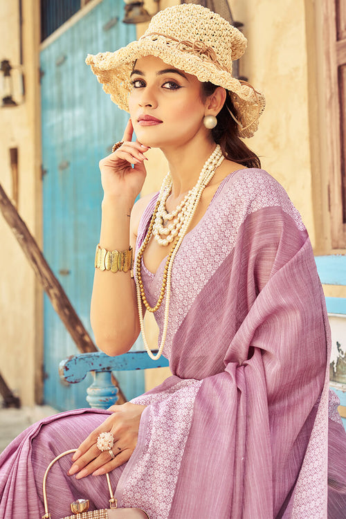 Rhapsody Lavender Lucknowi Silk Saree With Petrichor Blouse Piece ...