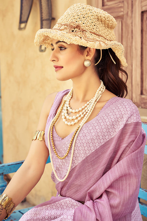 Rhapsody Lavender Lucknowi Silk Saree With Petrichor Blouse Piece ...