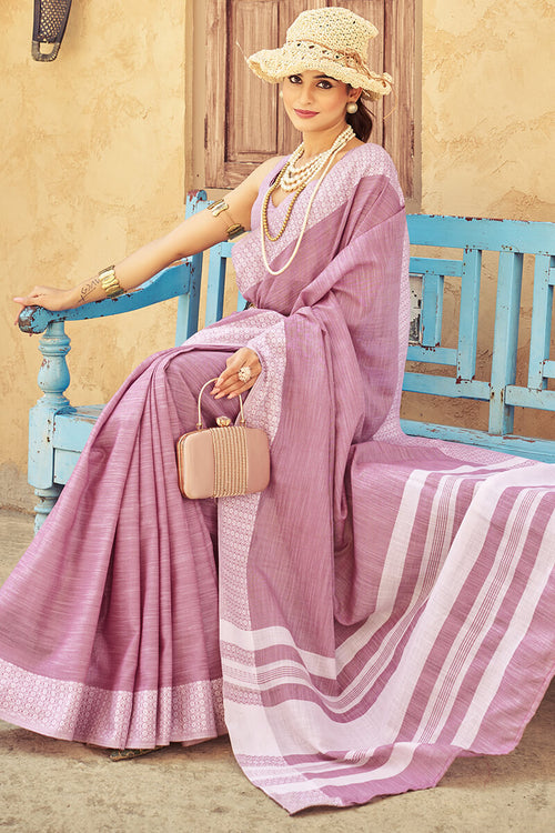 Rhapsody Lavender Lucknowi Silk Saree With Petrichor Blouse Piece ...
