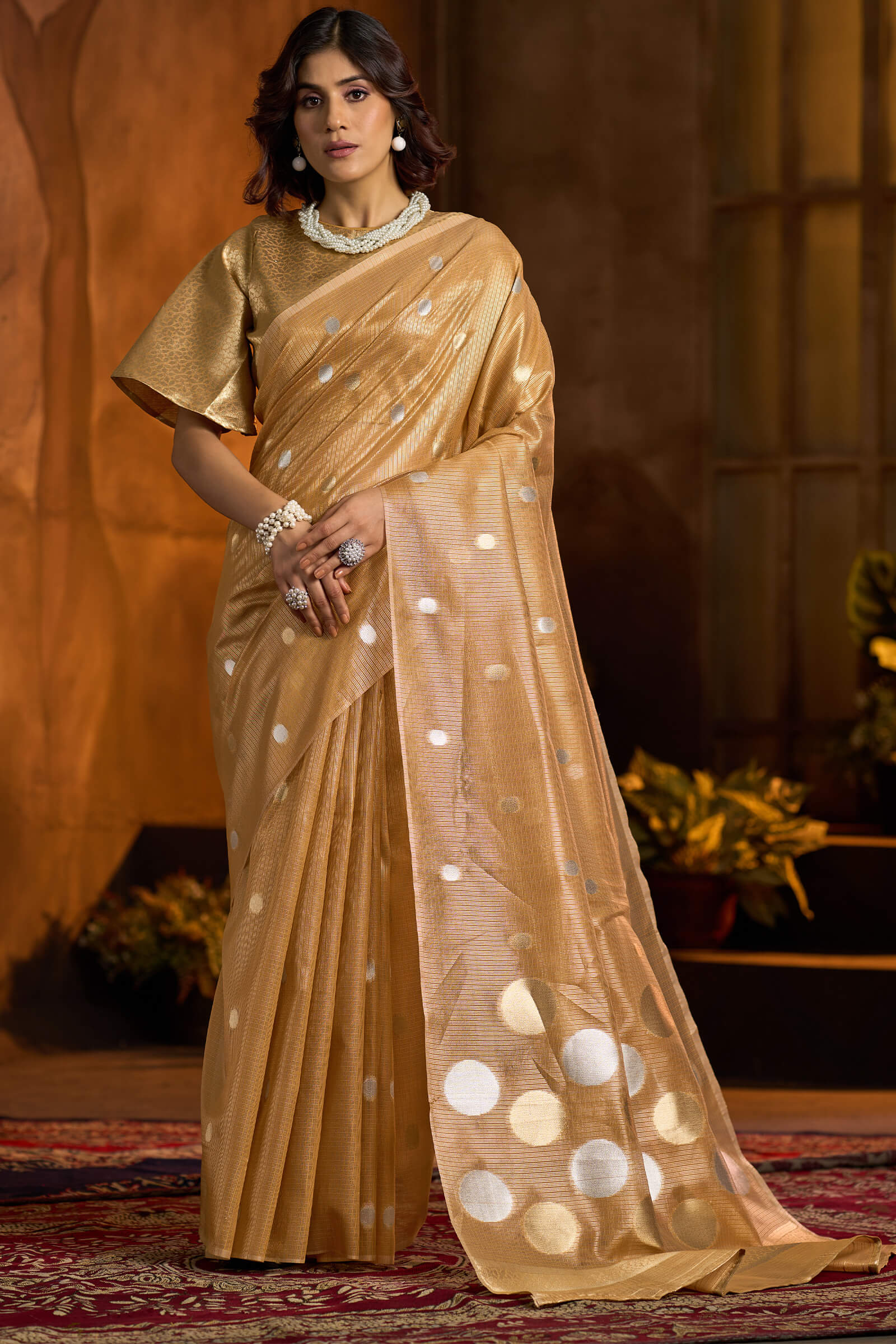Intricate Golden Soft Banarasi Tissue Silk Saree With Exceptional Blou ...