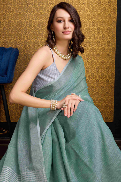 Dazzling Green Cotton Silk Saree With Quixotic Blouse Piece ...