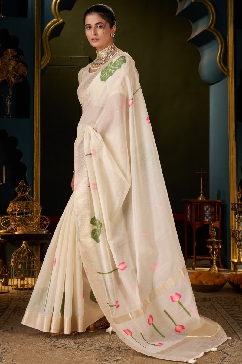 Entrancing Beige Cotton Silk Saree With Conflate Blouse Piece ...