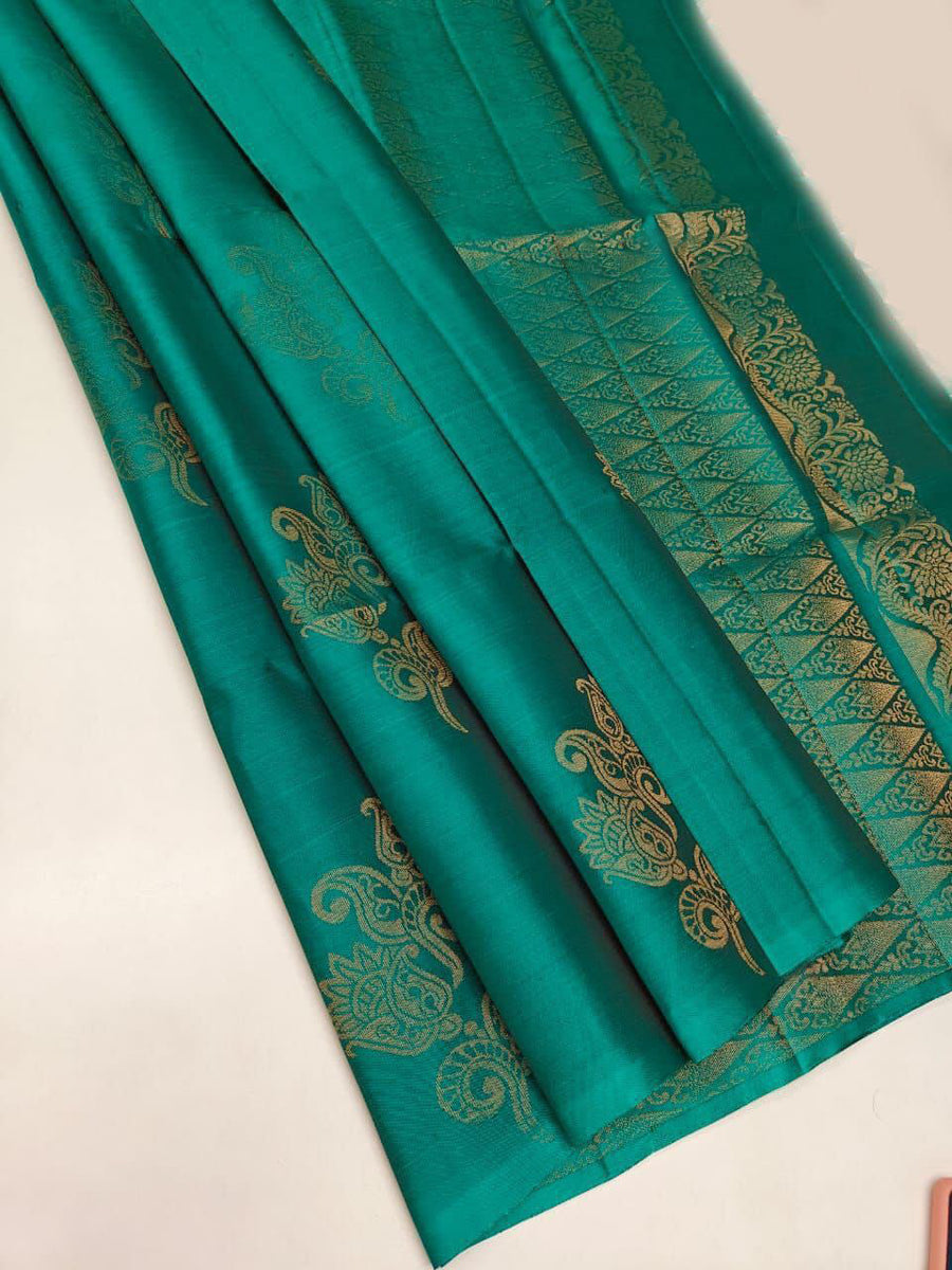 Traditional Firozi Soft Silk Saree With Exemplary Blouse Piece ...