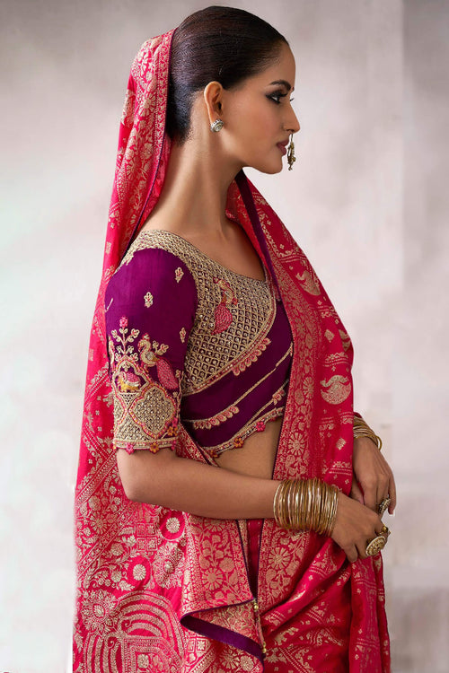 Mellifluous Red Banarasi Satin Silk Saree With Posh Blouse – LajreeDesigner