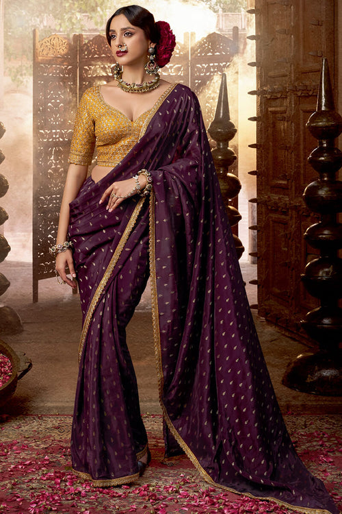 Beleaguer Purple Pure Viscose Crape Silk Saree With Traditional Blouse ...
