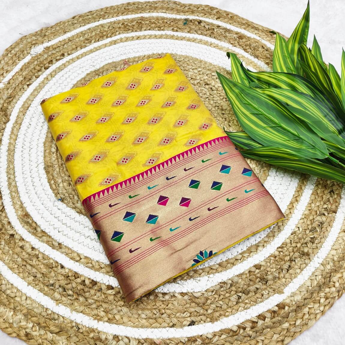 Evanescent Yellow Organza Paithani Silk Saree With Ephemeral Blouse Pi ...