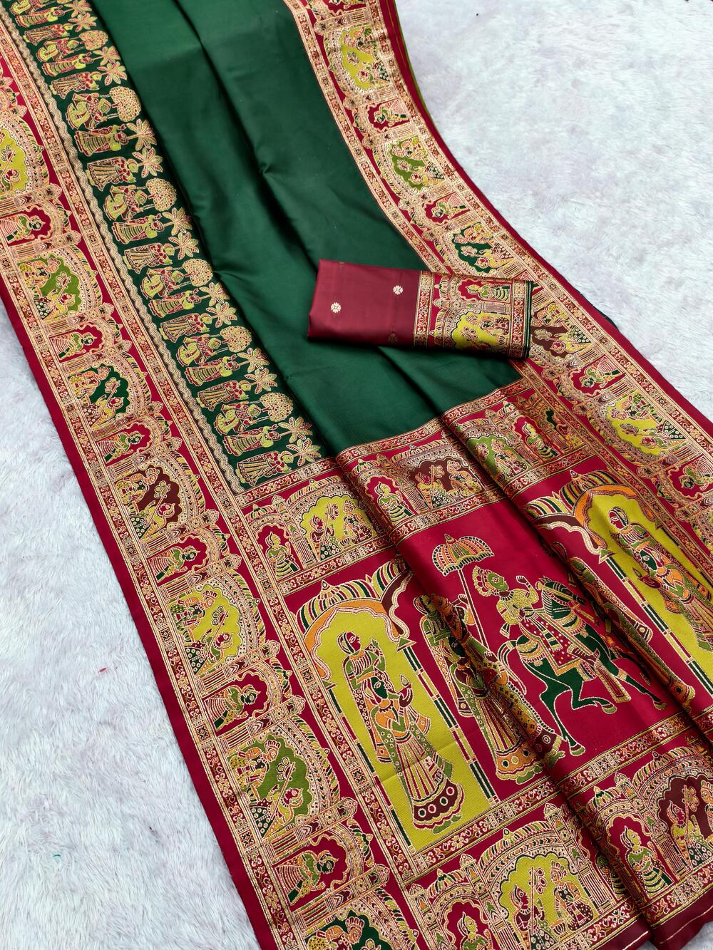 Improbable Dark Green Pashmina Saree With Felicitous Blouse Piece ...