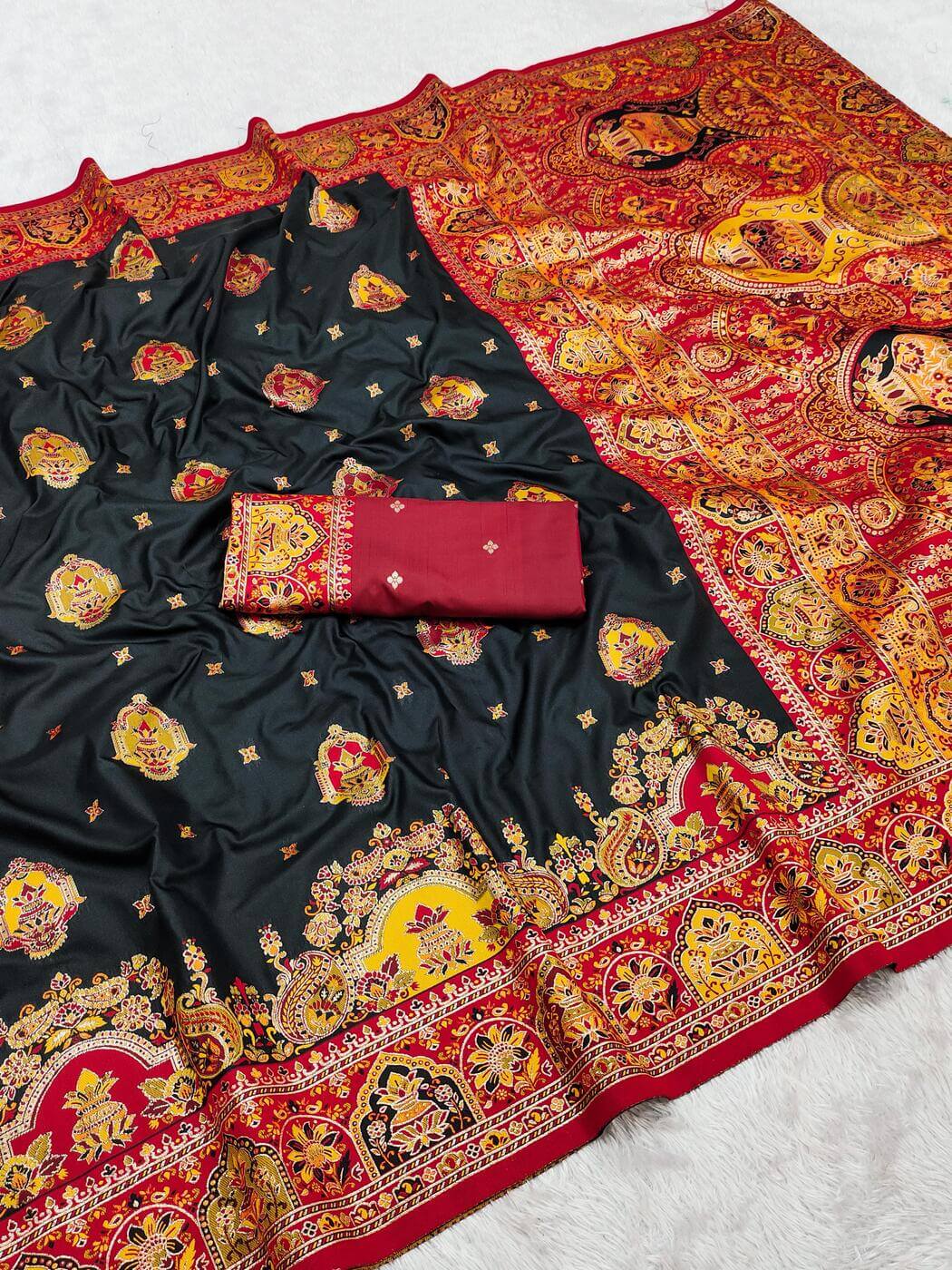 Scrupulous Black Pashmina Saree With Amazing Blouse Piece – LajreeDesigner