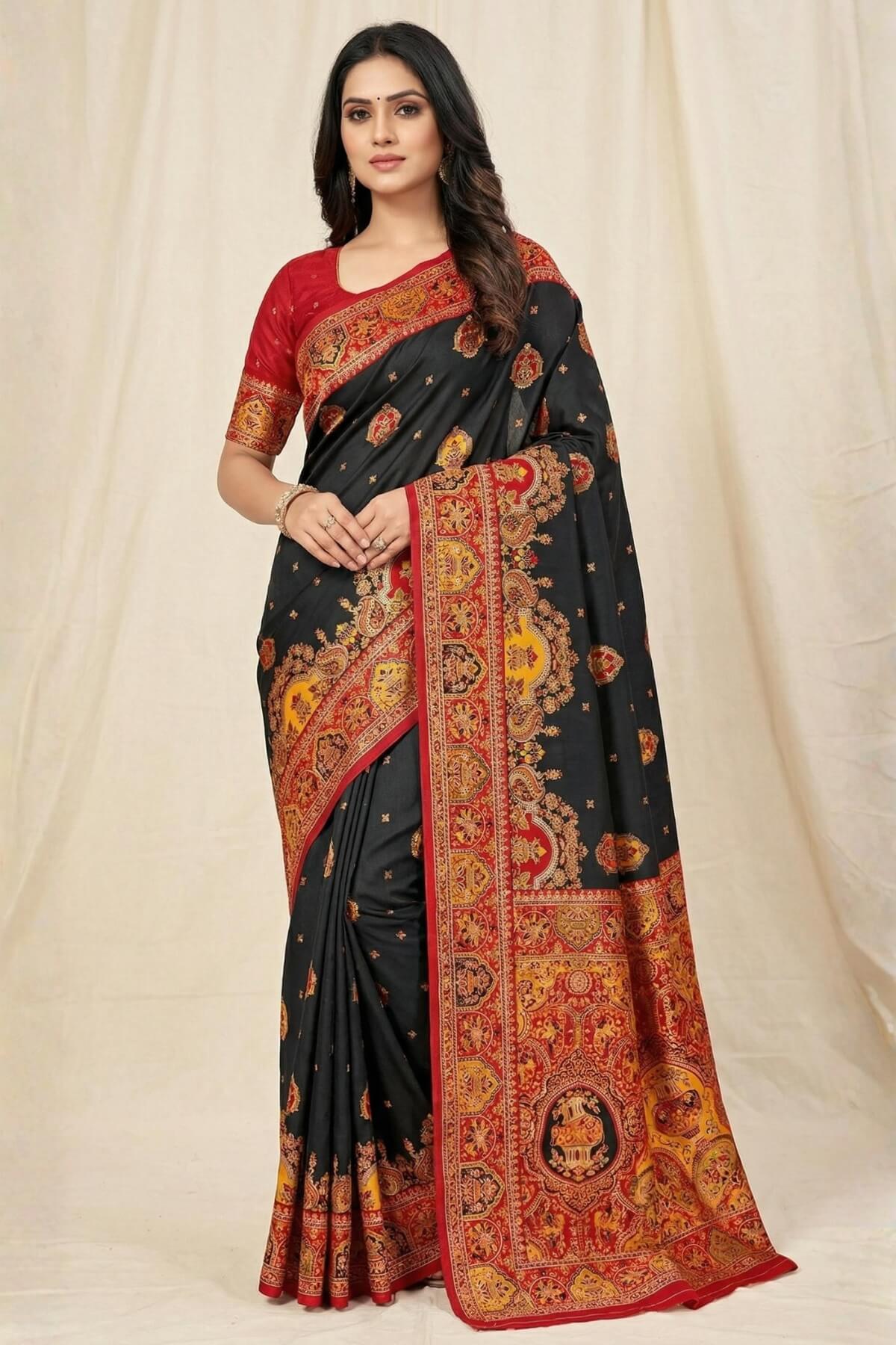 Scrupulous Black Pashmina Saree With Amazing Blouse Piece – LajreeDesigner