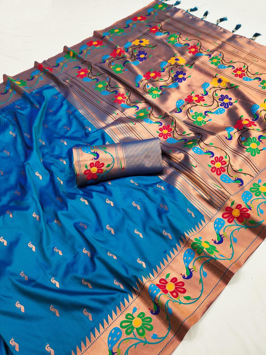 Elegant Blue Paithani Silk Saree With Sensational Blouse Piece ...