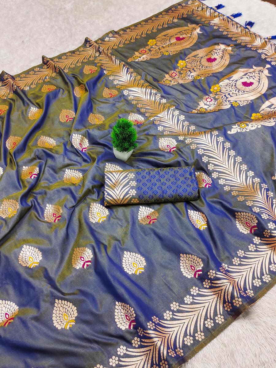 Phenomenal Grey Soft Banarasi Silk Saree With Desuetude Blouse Piece ...
