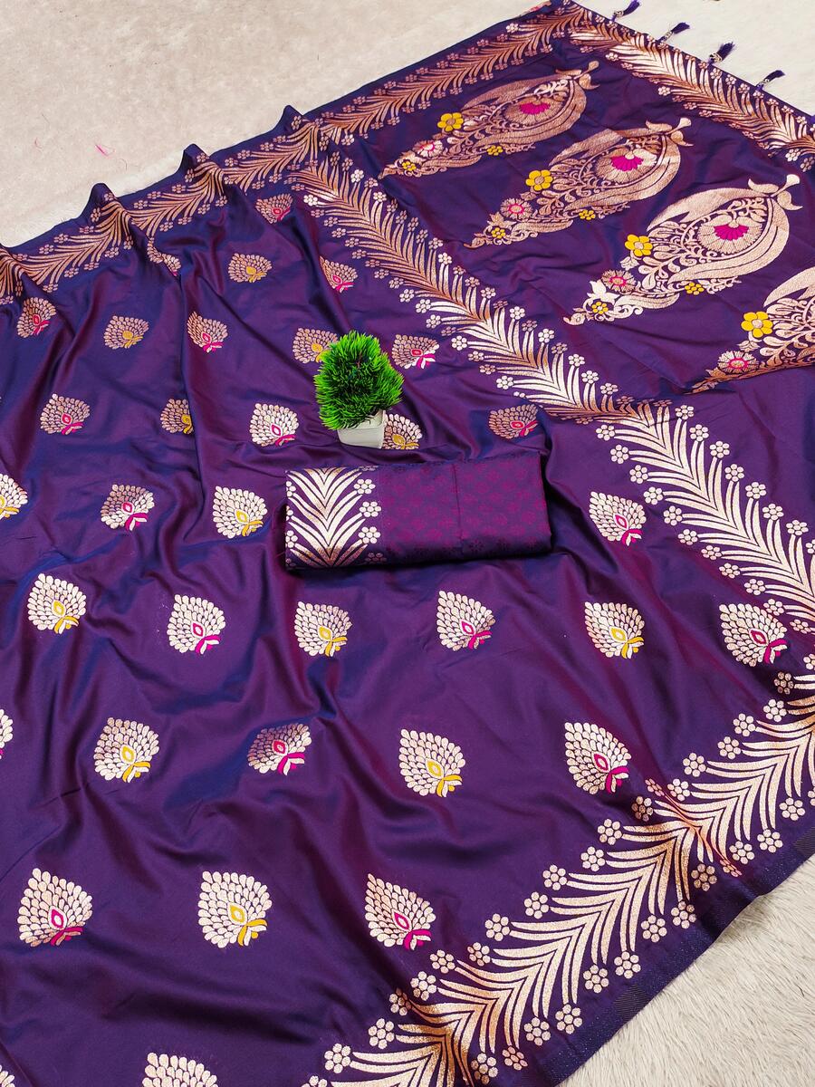 Lassitude Royal Purple Soft Banarasi Silk Saree With Murmurous Blouse ...