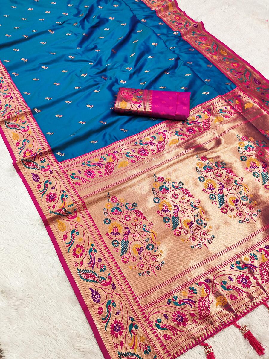 Brood Blue Paithani Silk Saree With Sensational Blouse Piece ...
