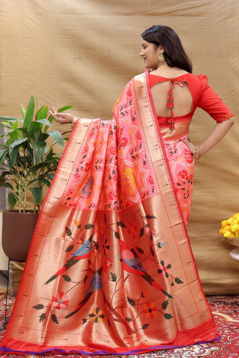 Breathtaking Pink Paithani Silk Saree With Delightful Blouse Piece ...