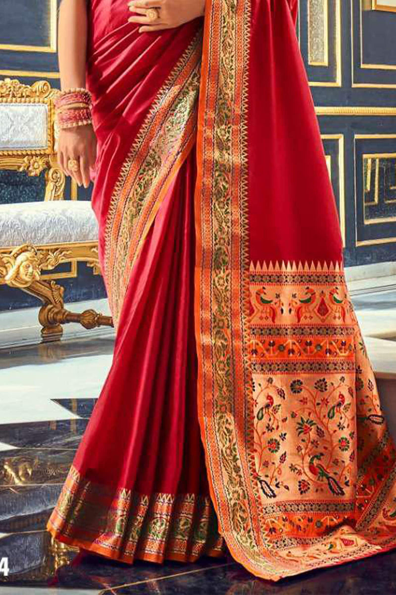 Staring Maroon Paithani Silk Saree With Dulcet Blouse Piece ...