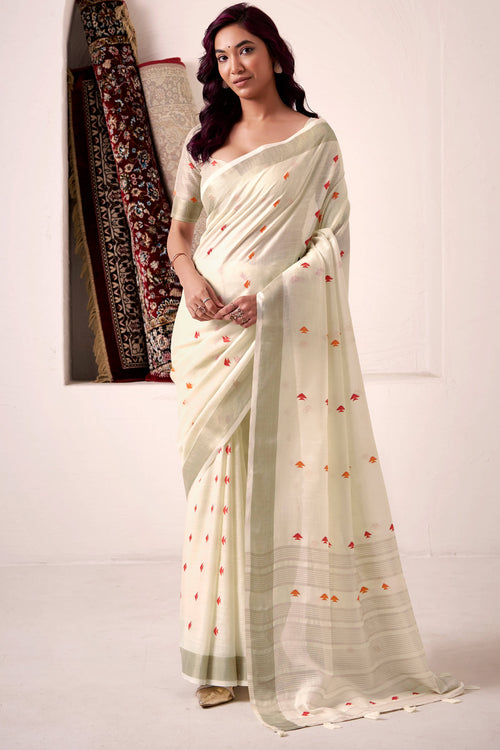 Super Extravagant Beige Cotton Silk Saree With Amazing Blouse Piece ...