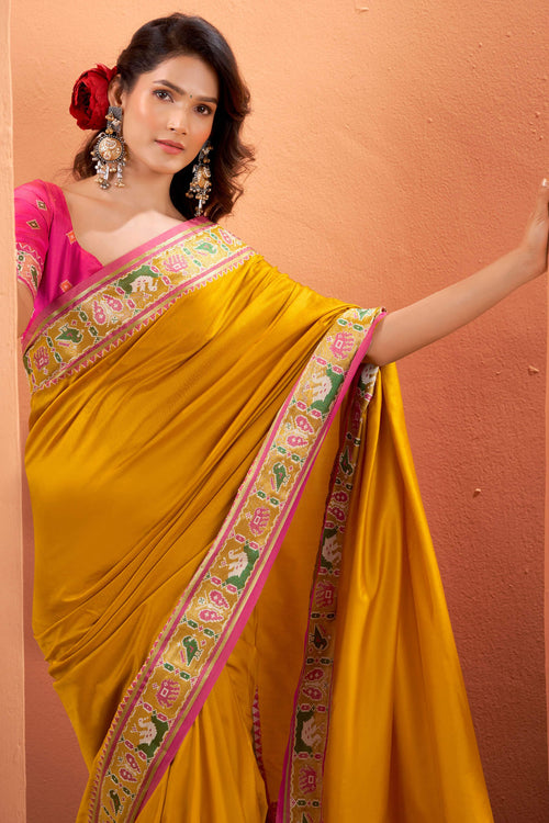 Splendiferous Yellow Patola Silk Saree with Precious Blouse Piece ...