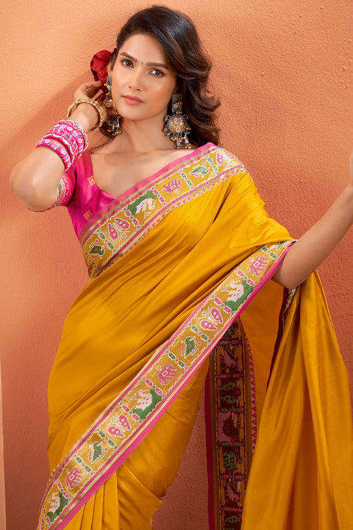 Splendiferous Yellow Patola Silk Saree with Precious Blouse Piece ...