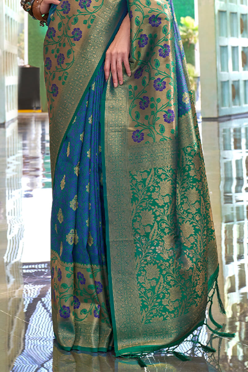 Brood Blue Soft Banarasi Silk Saree With Lassitude Blouse Piece ...