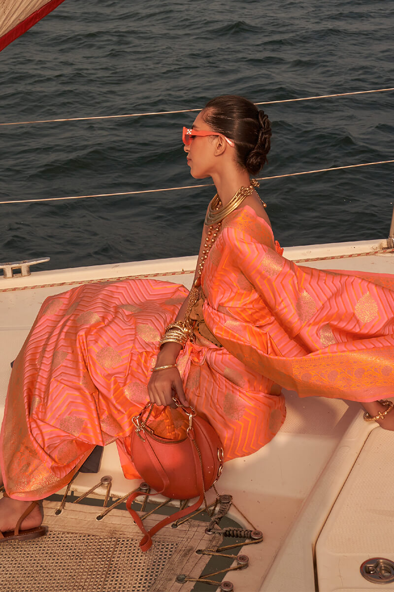 Serendipity Pink Soft Banarasi Silk Saree With Denouement Blouse Piece ...