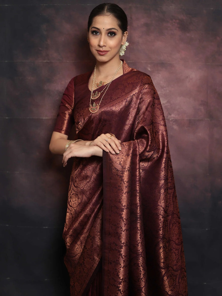Beleaguer Maroon Soft Silk Saree With Traditional Blouse Piece ...