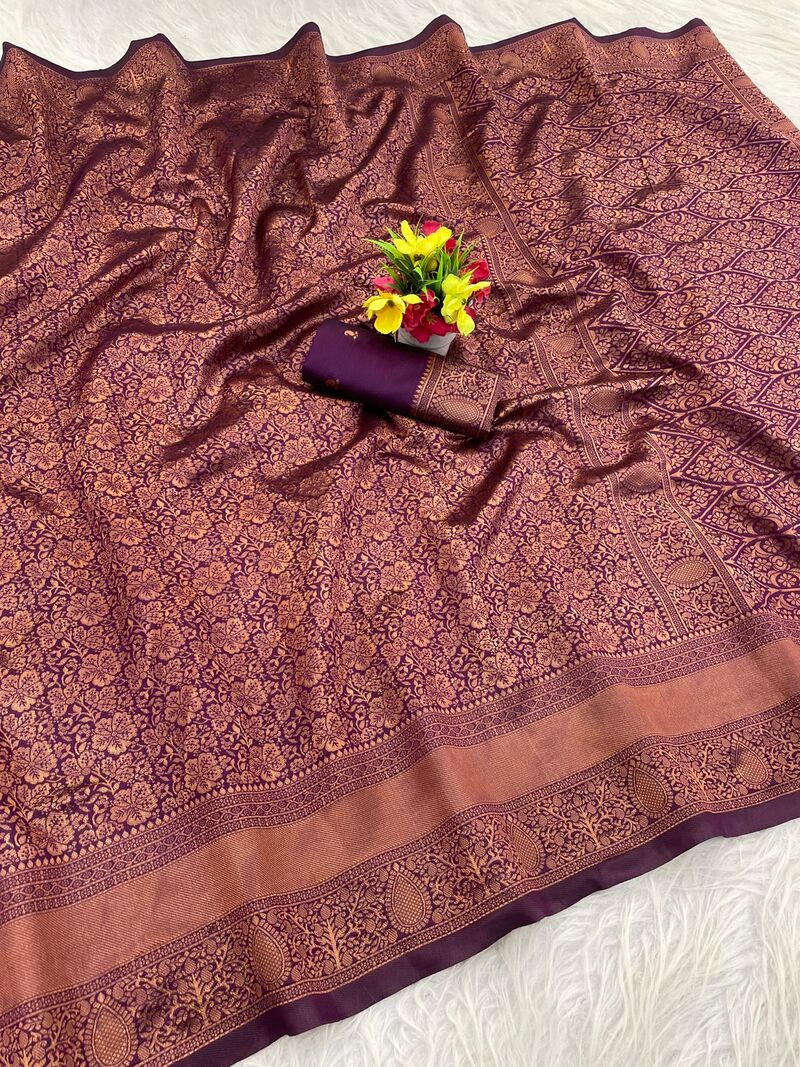 Denouement Purple Soft Silk Saree With Epiphany Blouse Piece ...