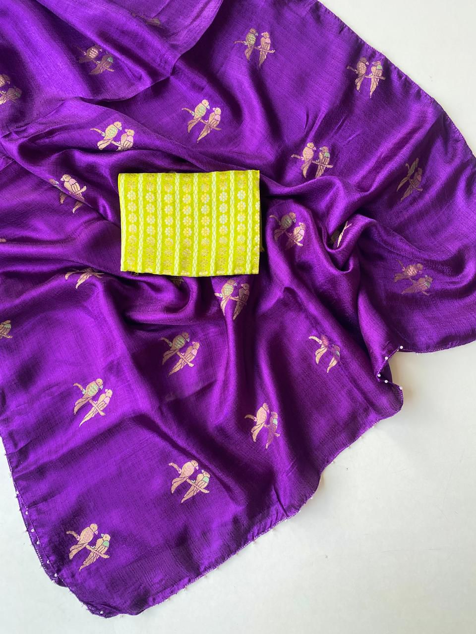 Desuetude Purple Embroidery Work Crush Silk Saree With Classy Blouse P ...