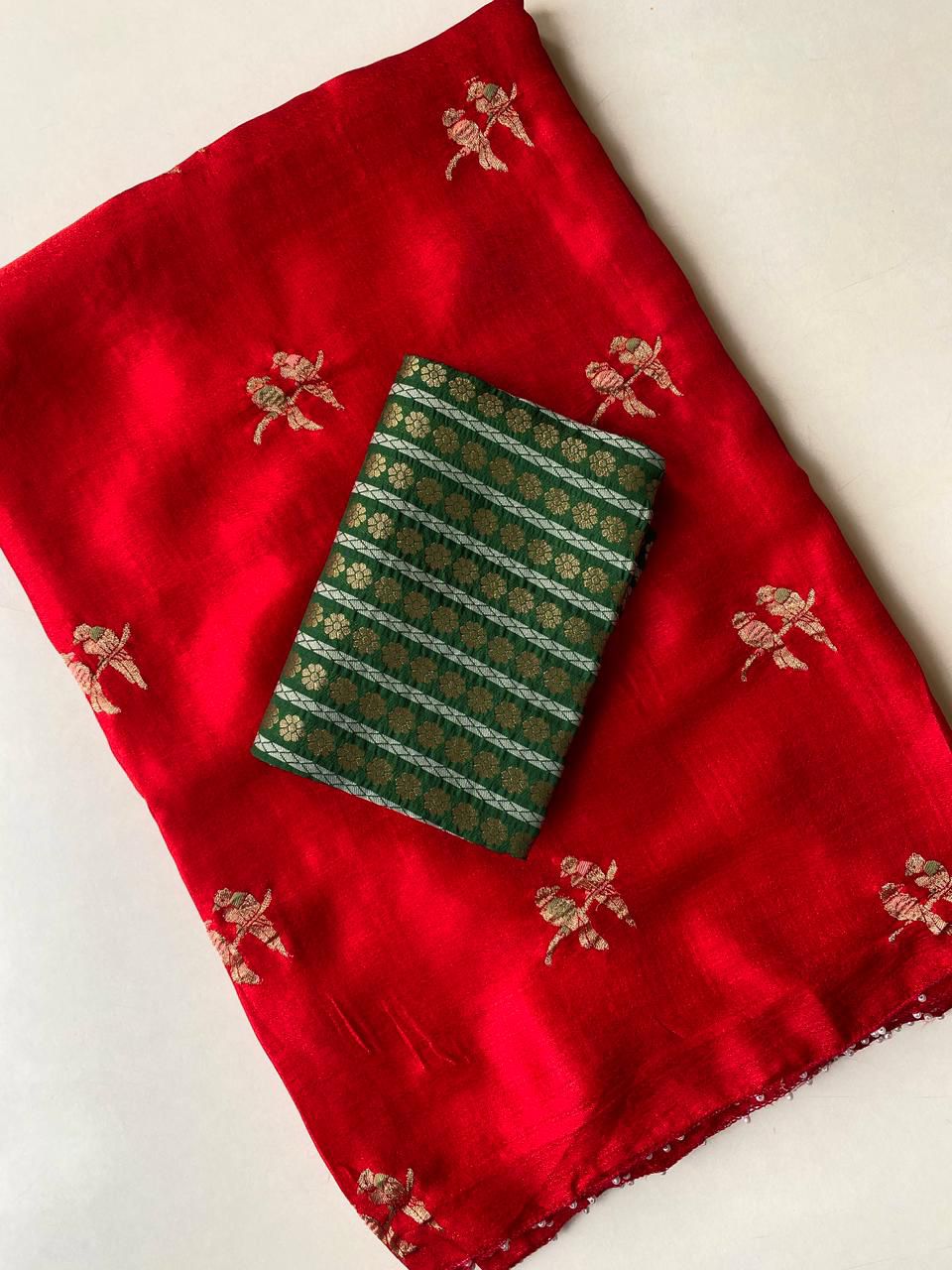 Whimsical Red Embroidery Work Crush Silk Saree With Ailurophile Blouse ...