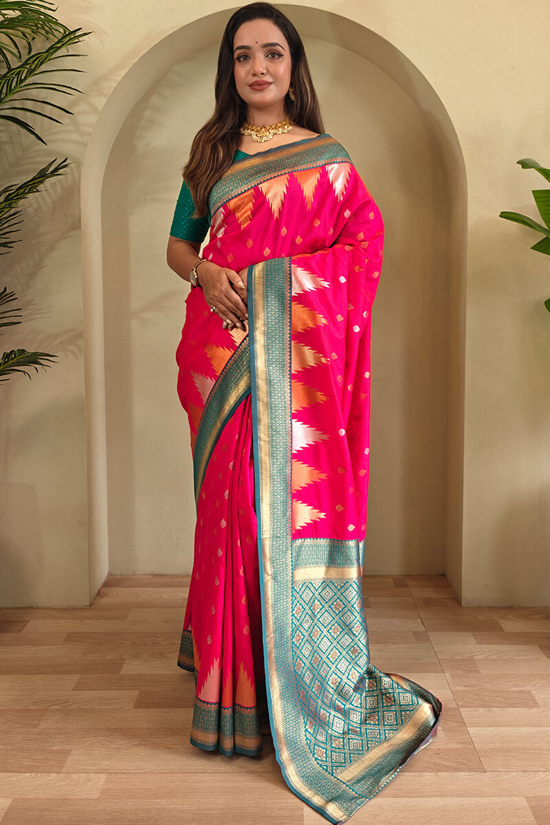 Precious Dark Pink Soft Banarasi Silk Saree With Elegant Blouse Piece ...