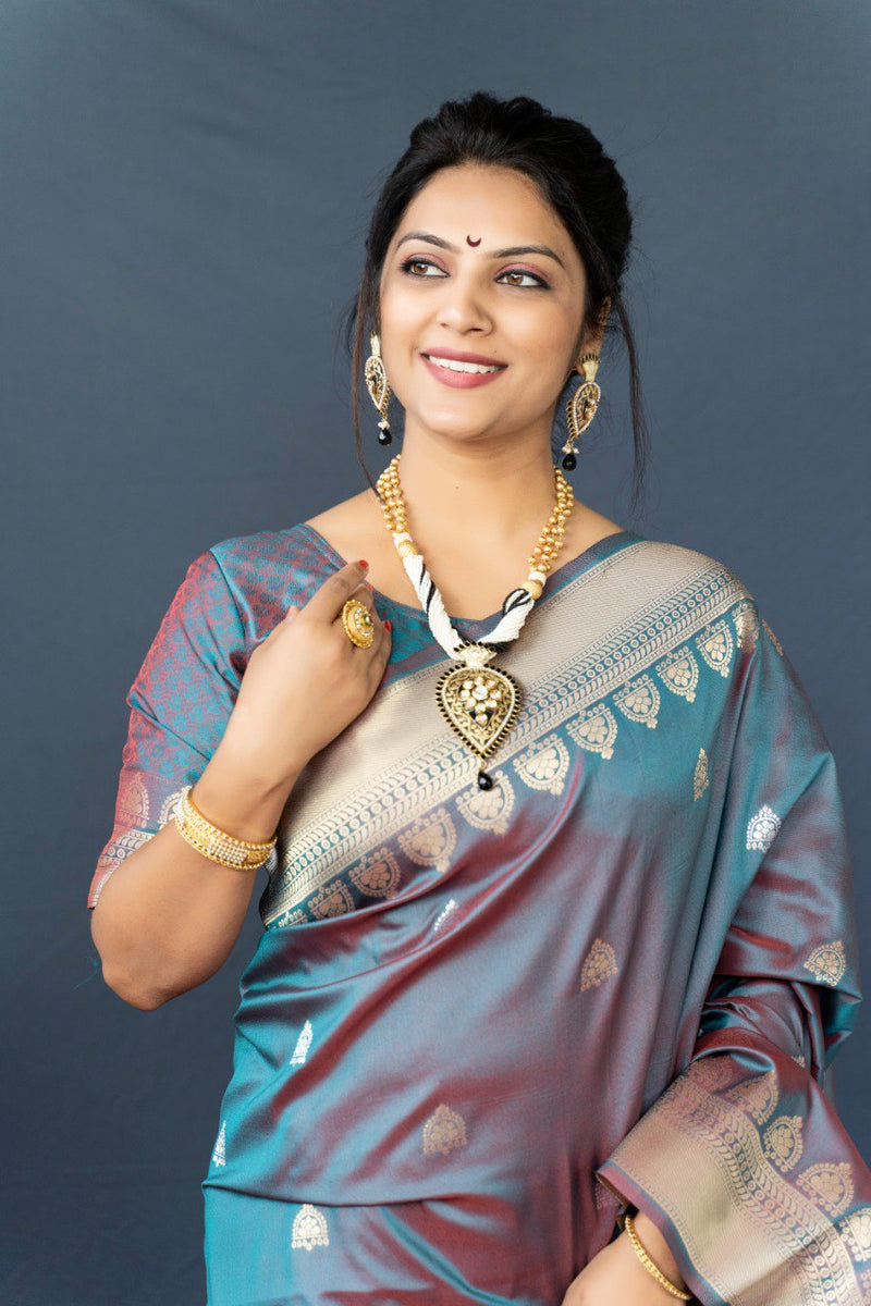 Gratifying Grey Banarasi Silk Saree With Classic Blouse Piece ...