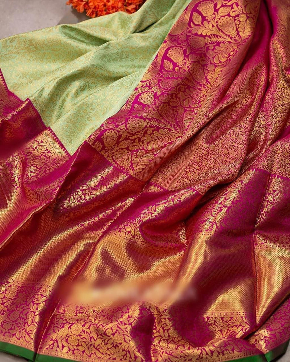 Invaluable Pista Soft Banarasi Silk Saree With Surpassing Blouse Piece ...